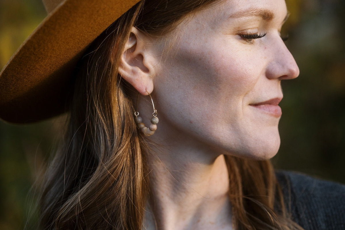 Amanda Taupe moonstone Hoops, bold gemstone hoops, simple gemstone hoo ...